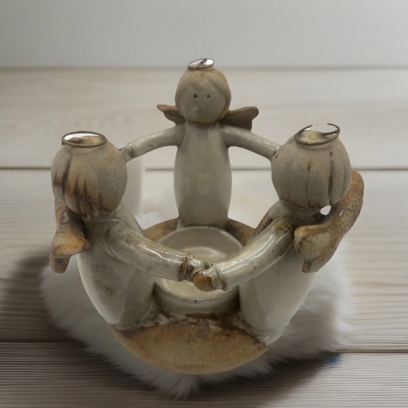 Art | Three Clay Angels Holding Hands Pottery In A Circle Candle Holder ...